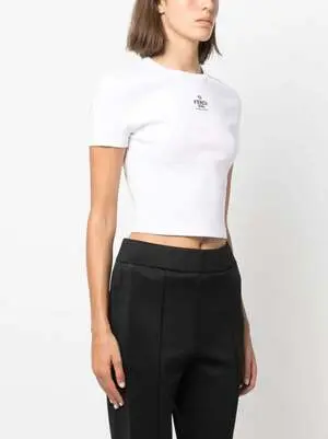 Fendi Ribbed Cropped Top With Logo Detail