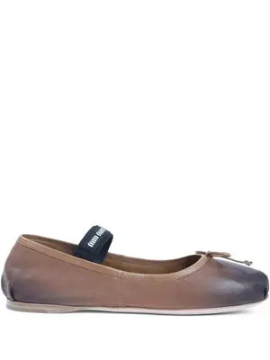 Miu Miu Miu Miu Vintage Effect Leather Ballerinas Brown
