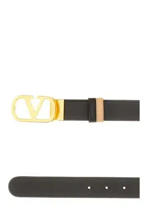 Valentino Garavani Black Leather Belt With Gold Tone V Logo Buckle