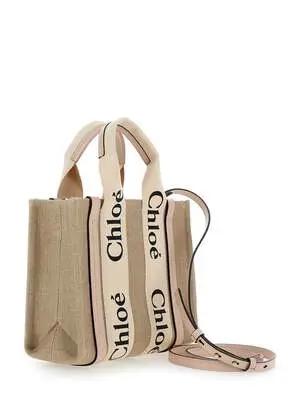 Chloé Woody' Logo Ribbon Tote Bag - Cream