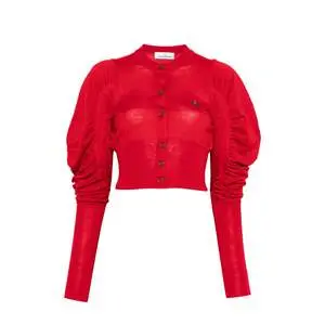 VIVIENNE WESTWOOD Silk & Merino Wool Gathered Sleeve Cardigan - Red