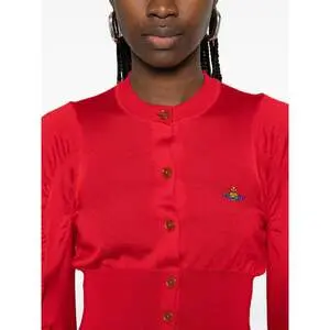 VIVIENNE WESTWOOD Silk & Merino Wool Gathered Sleeve Cardigan - Red