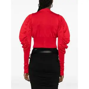 VIVIENNE WESTWOOD Silk & Merino Wool Gathered Sleeve Cardigan - Red