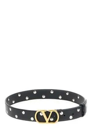 Valentino Garavani Studded Leather Belt With Vlogo Buckle - Multicolor