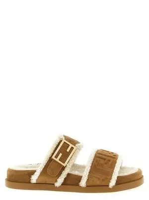Fendi Feel" Sheepskin Sandals With Ff Motif - Cream