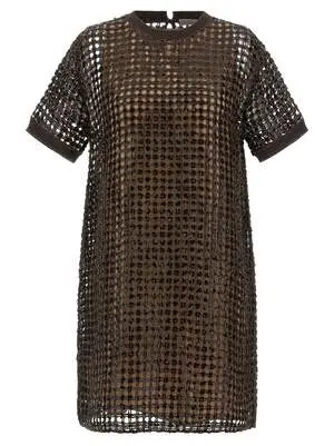 Brunello Cucinelli Sequin Mesh Mini Dress - Brown