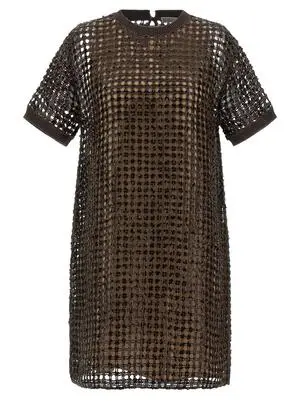 Brunello Cucinelli Sequin Mesh Mini Dress - Brown