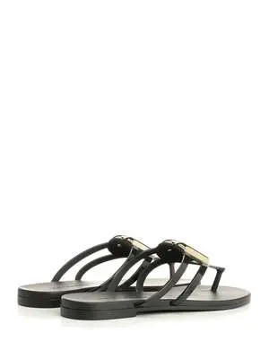 Dolce & Gabbana Rubber Flip-flops With Metal Logo - Black