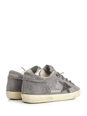 GOLDEN GOOSE Super-star Distressed Leather Sneakers With Glitter Star Appliqués
