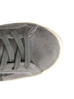 GOLDEN GOOSE Super-star Distressed Leather Sneakers With Glitter Star Appliqués