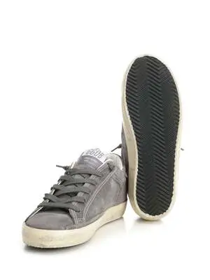 GOLDEN GOOSE Super-star Distressed Leather Sneakers With Glitter Star Appliqués