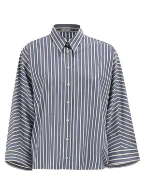 Brunello Cucinelli Vertical Striped Cotton Shirt - Blue