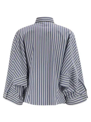 Brunello Cucinelli Vertical Striped Cotton Shirt - Blue