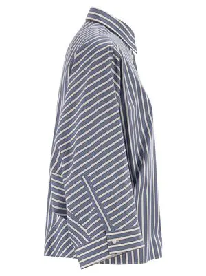 Brunello Cucinelli Vertical Striped Cotton Shirt - Blue