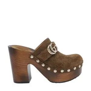 Gucci Double G Suede Platform Clogs