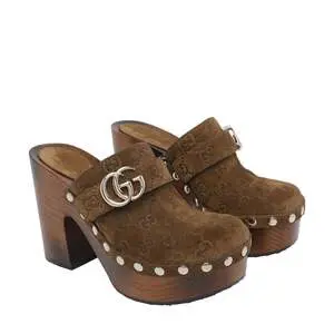 Gucci Double G Suede Platform Clogs