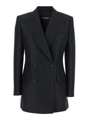 Dolce & Gabbana Black Double-breasted Jacket With Peak Lapels In Wool And Silk - Multicolor