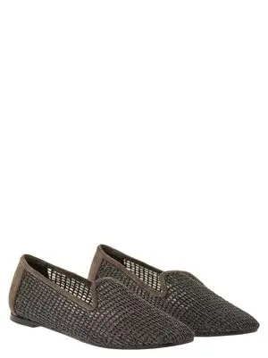Brunello Cucinelli Suede Flats With Precious Net Embroidery