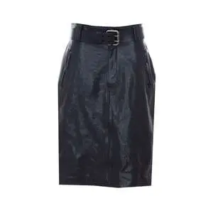 Saint Laurent Belted Leather Pencil Skirt - Black