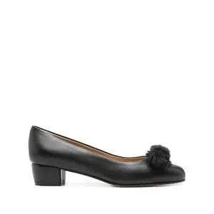 FERRAGAMO Leather Vara Bow Block Heel Ballet Flats