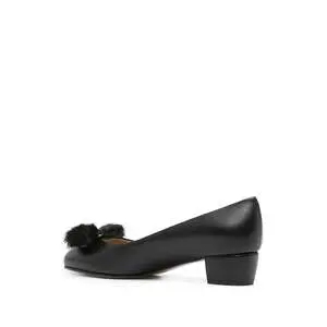 FERRAGAMO Leather Vara Bow Block Heel Ballet Flats
