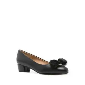 FERRAGAMO Leather Vara Bow Block Heel Ballet Flats