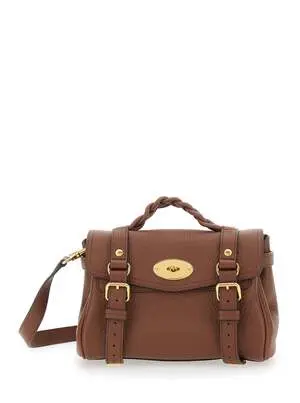 Mulberry Alexa Mini Handbag With Turn Lock In Hammered Leather - Brown