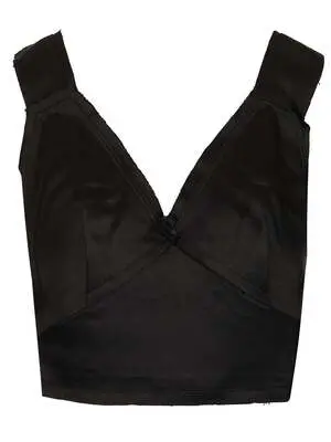 TOTEME Satin V-neck Crop Top - Black