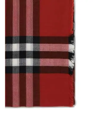Burberry Wool Check Wide Scarf - Red