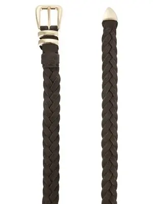 Brunello Cucinelli Reversed Calfskin Belt With Braided Tip - Brown