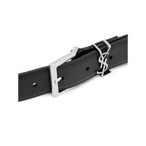 Saint Laurent Calf Leather Belt With Silver-tone Logo Plaque