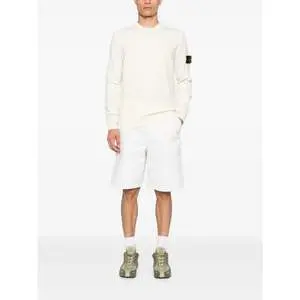 Stone Island Crew Neck Long Sleeve Sweater With Logo Patch - Cream