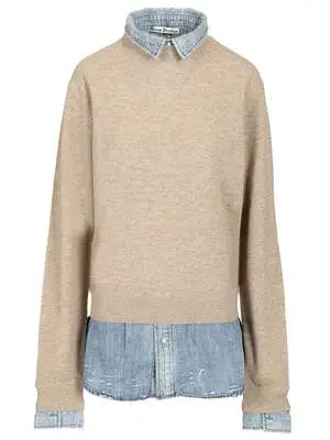 Acne Studios Layered Wool And Denim Crewneck Sweater