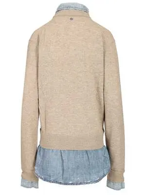 Acne Studios Layered Wool And Denim Crewneck Sweater