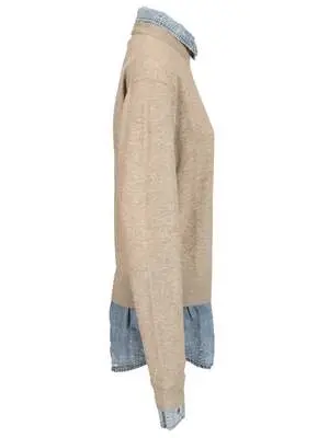 Acne Studios Layered Wool And Denim Crewneck Sweater
