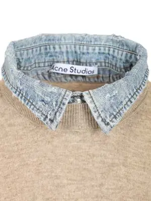 Acne Studios Layered Wool And Denim Crewneck Sweater