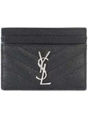 Saint Laurent Cassandre Matelassé Card Case In Grain De Poudre Leather - Black