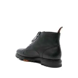 Santoni Black Grained Leather Lace-up Boots