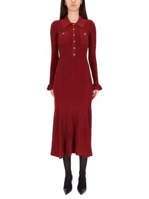 SELF-PORTRAIT Midi Dress With Collar And Long Sleeves - Multicolor