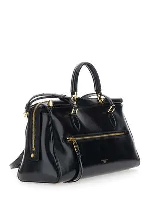 Dolce & Gabbana Leather Shoulder Bag With Chain Detail - Black