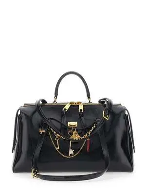 Dolce & Gabbana Leather Shoulder Bag With Chain Detail - Black