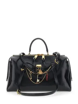 Dolce & Gabbana Leather Shoulder Bag With Chain Detail - Black