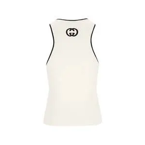 Gucci Ribbed Knit Sleeveless Top With Black Trim
