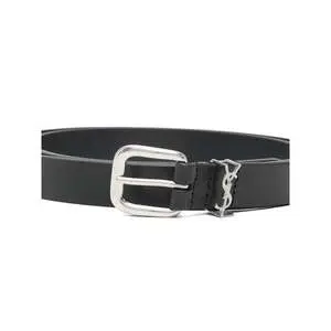 Saint Laurent Logo Plaque Buckle Belt - Black