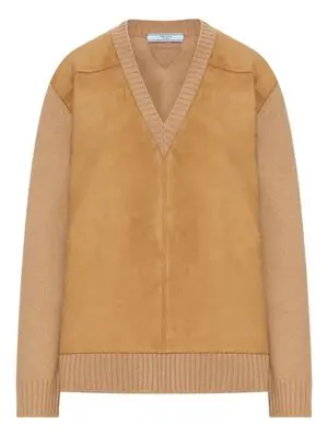 Prada Suede-panel V-neck Wool Sweater - Multicolor