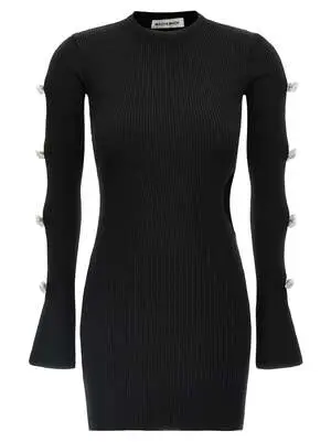 Mach & Mach Cut-out Crystal Bow Dress - Black