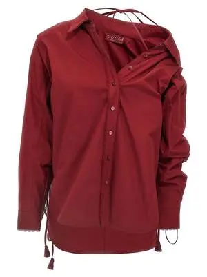 Gucci Lacing Detail Cotton Poplin Shirt - Red