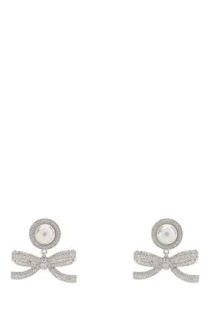 SELF-PORTRAIT Embellished Bow Earrings With Pearl Detail - Multicolor
