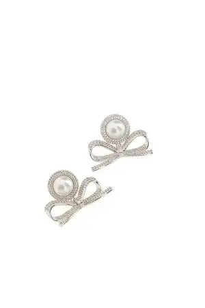 SELF-PORTRAIT Embellished Bow Earrings With Pearl Detail