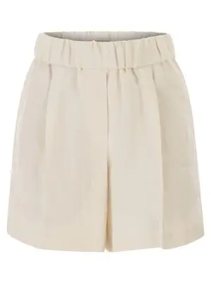 Brunello Cucinelli BRUNELLO CUCINELLI Baggy Pleated Shorts In Viscose And Linen Twill Cream